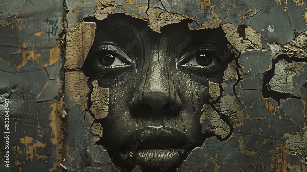 Craft a photorealistic portrayal of gritty street art with dystopian ...
