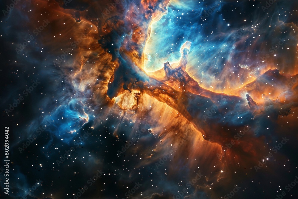 A nebula outlined in thick black lines, with flat, saturated colors ...