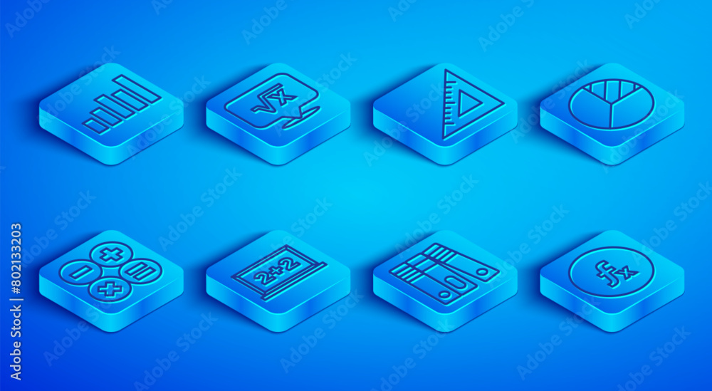 Set line Graph, schedule, chart, diagram, Square root of x glyph, Triangular ruler, Chalkboard ...