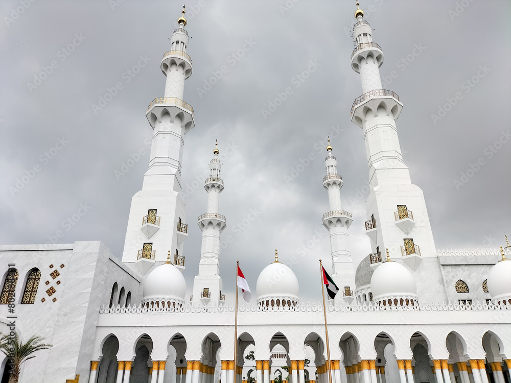 Selective focus. Sheikh Zayed Mosque is the largest mosque in the city ...