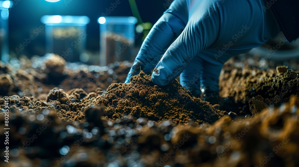 Soil sample analysis, earth's wellbeing, close up, discovery in dirt ...