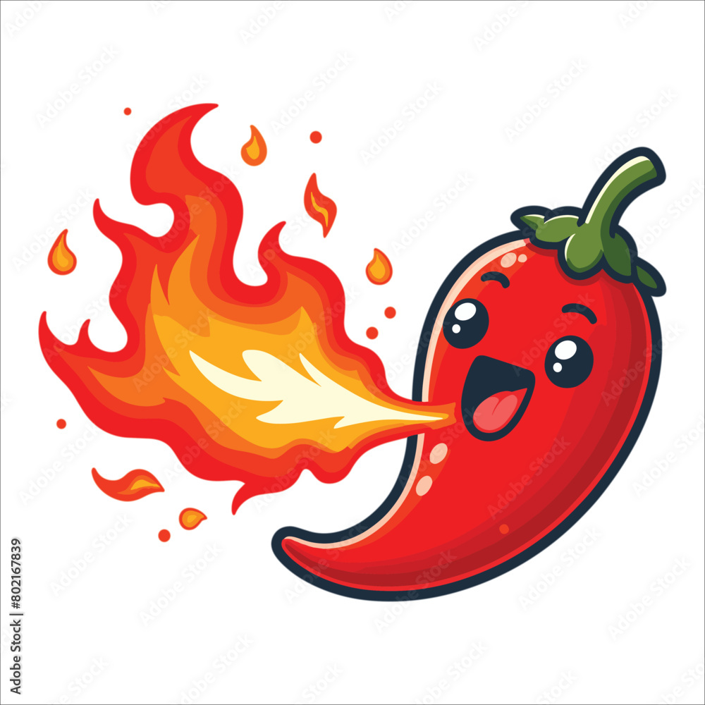 Cartoon chili pepper breathing fire vector illustration Stock Vector ...