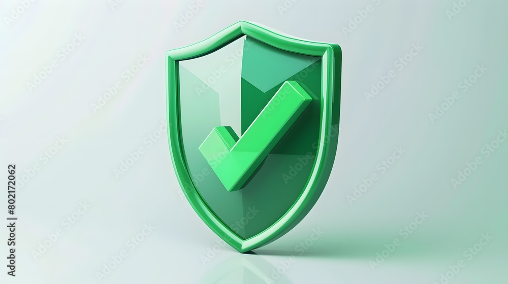 cartoon 3d Icon safety shield check mark perspective . green symbol ...