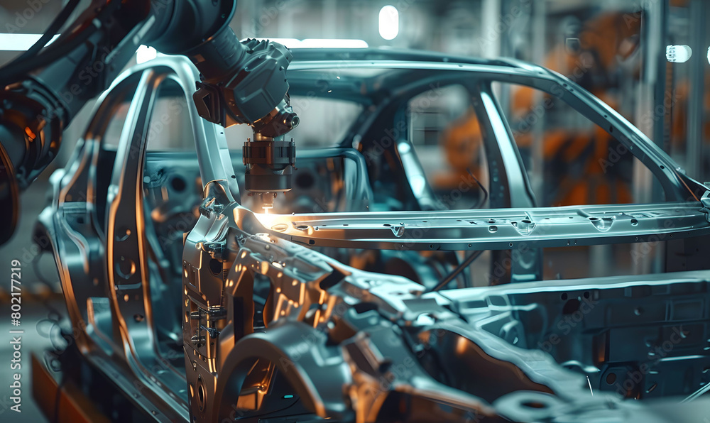 Automatically robotic arm weld the car chassis part in the car ...