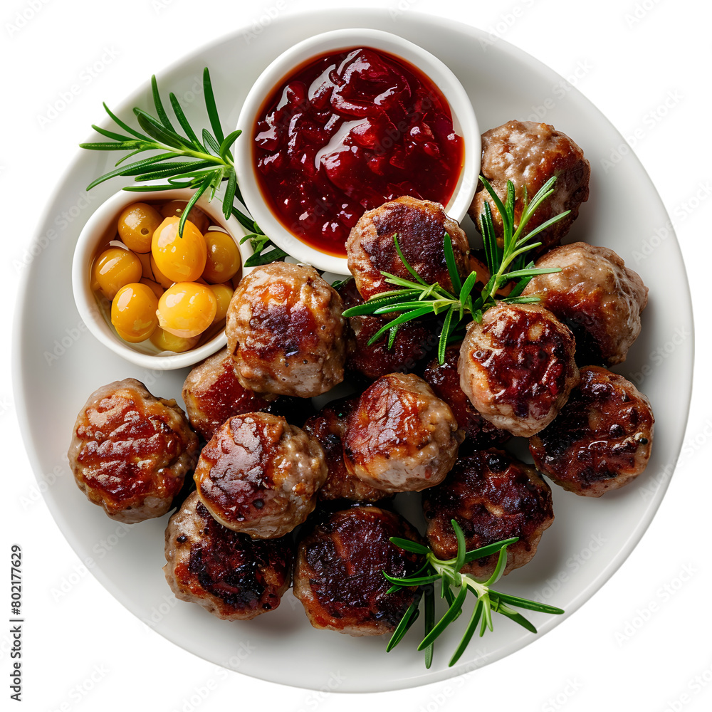 Swedish Meatballs (Köttbullar) Food Dish top view isolated on a ...