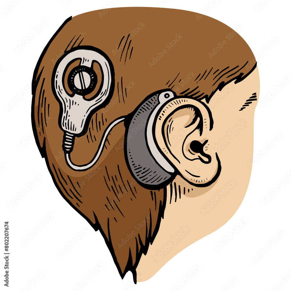 Cochlear implant on child head color sketch engraving PNG illustration ...