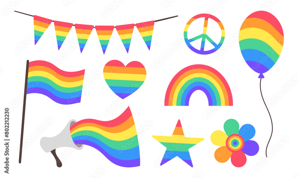 LGBTQ+ Pride month Symbols icons elements set. Vector flat illustration ...
