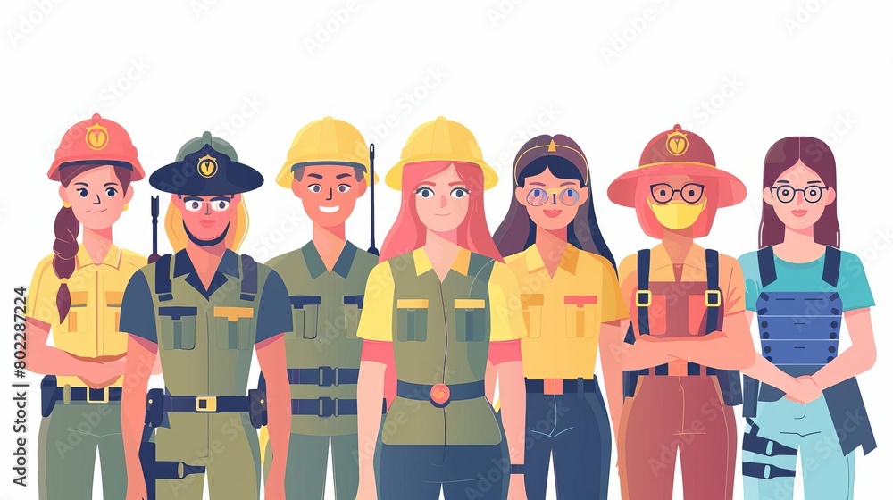 Crowd of smart and strong women of different professions female soldier ...