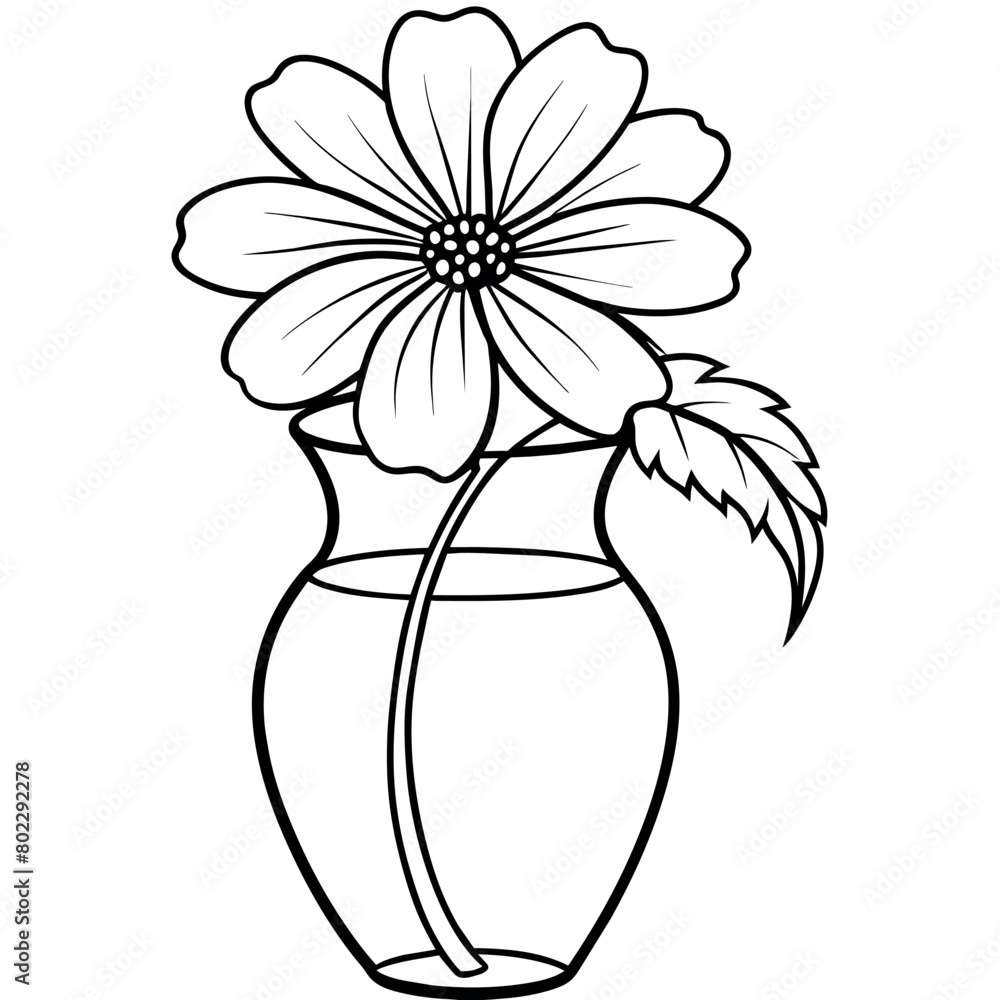Cosmos flower on the vase outline illustration coloring book page ...