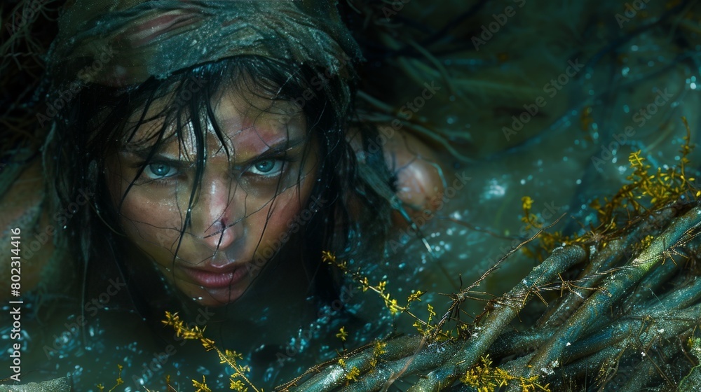 Standing up against oppression concept with a masked woman grabbing ...