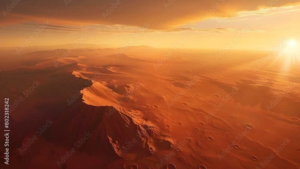 Mars Landscape: Red Sands, Olympus Mons, Sunset Shadows, and Dust Storm ...