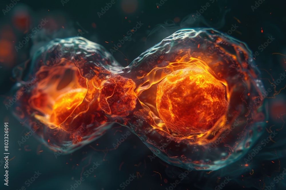 Atmospheric 3D model of a eukaryotic cell division process, with moody ...