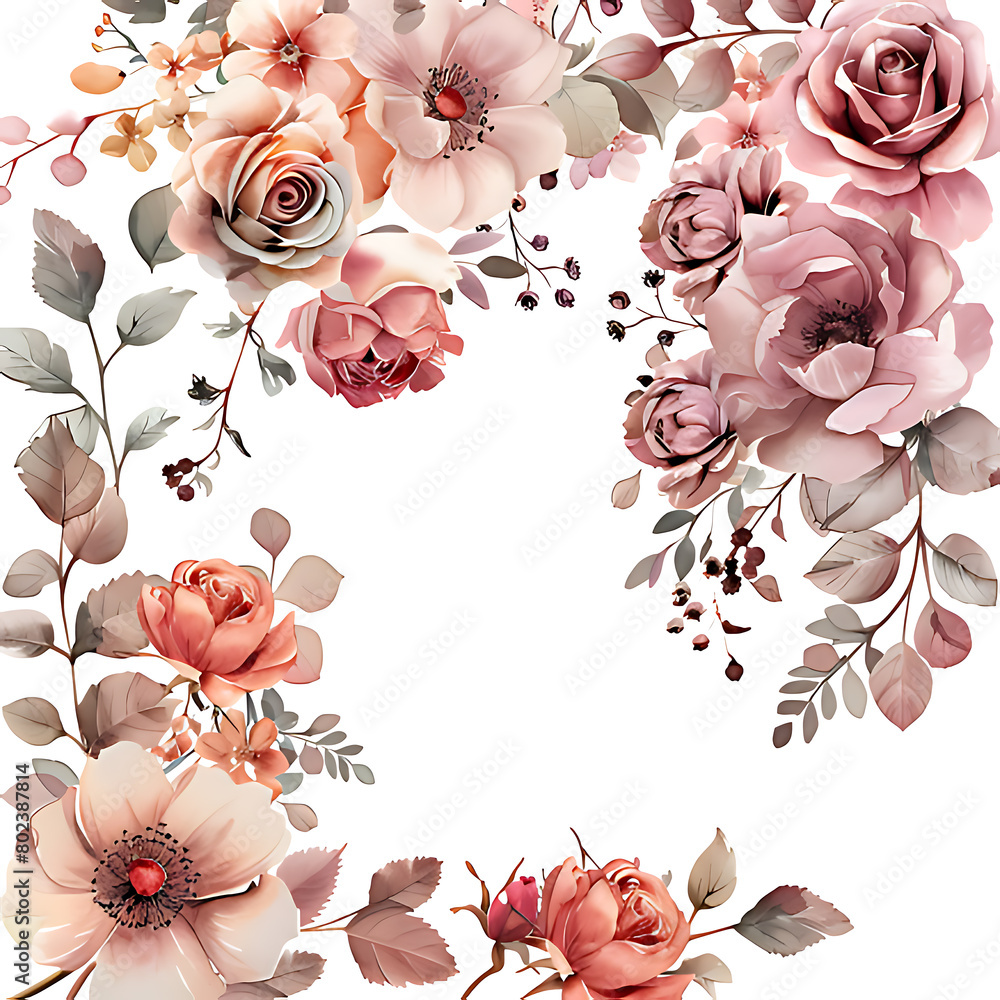 Watercolor floral border, blush pink roses clipart, dusty pink wedding ...