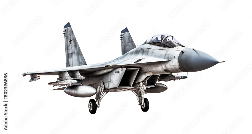 Modern fighter jet in flight, with detailed markings and armed with ...