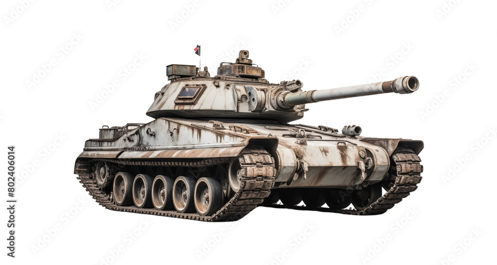 A detailed image of a battle tank with a long barrel and camouflage ...