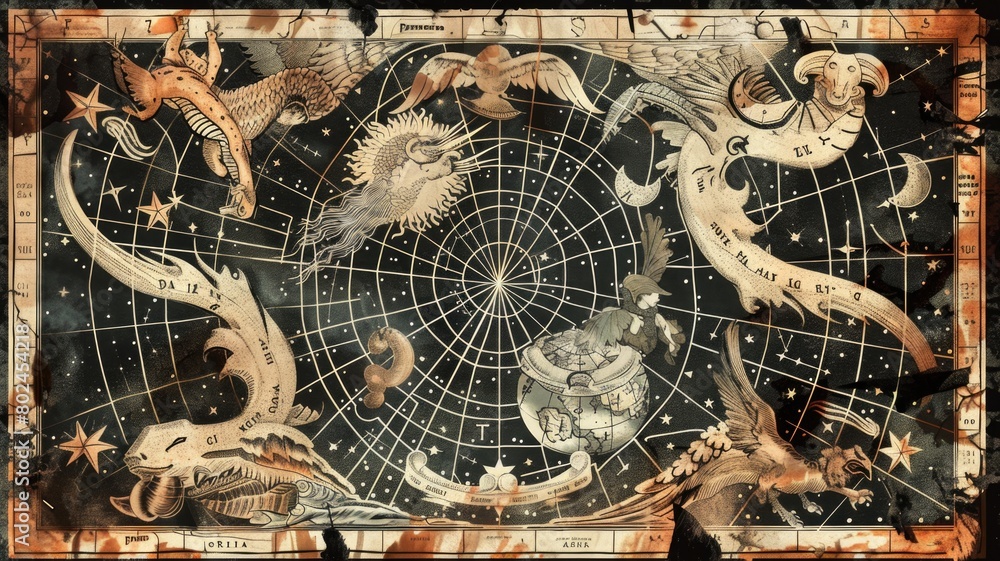 Ilustrace Vintage-inspired illustrations of zodiac constellations ...