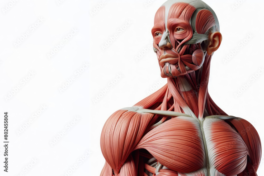 human anatomy showing body and head, face with muscular system visible ...