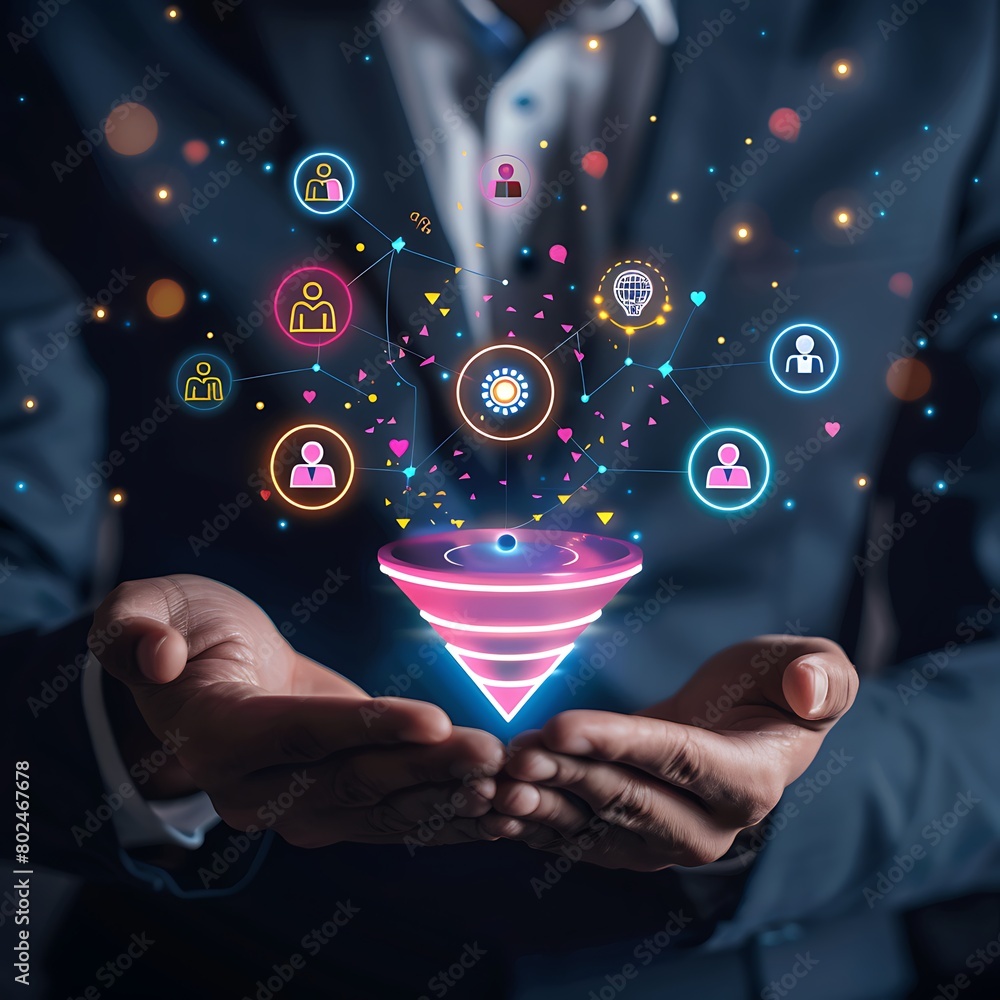 Digital marketing sales funnel with customer journey stages, lead ...