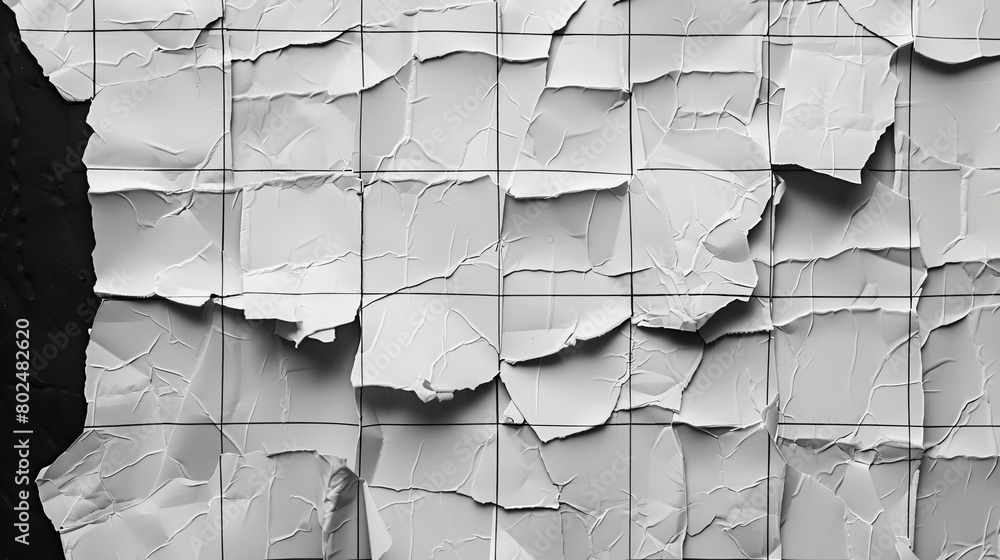 A visual of ripped white graph paper against a black background ...