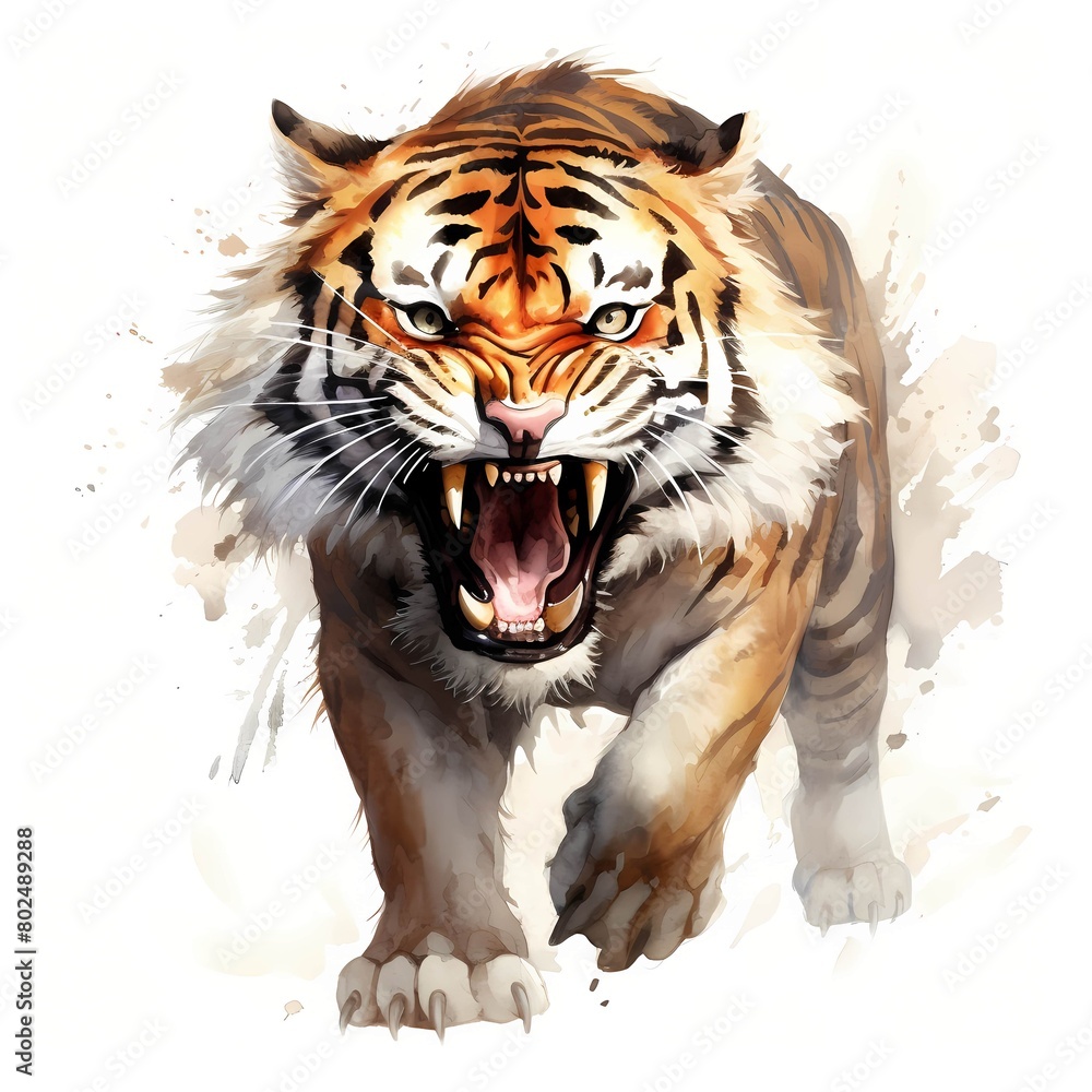 Angry tiger. Bengal tiger. Big wild cat clipart. Watercolor ...