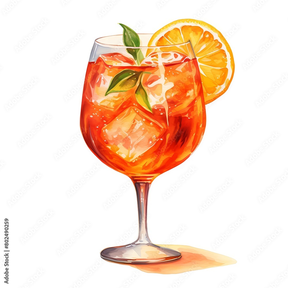 Aperol spritz. Summer cocktail. Alcohol drink clipart. Watercolor ...