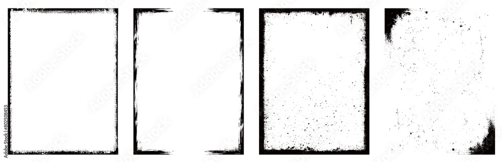 Set of grungy silhouette frames. Aged worn antique retro borders ...