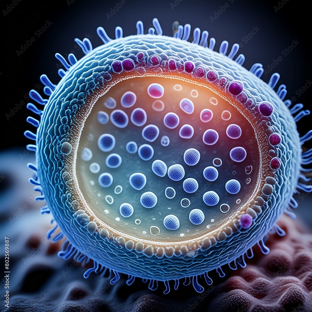Cross-sectional microscopic Image of one bacterium. Inside a bacterium ...
