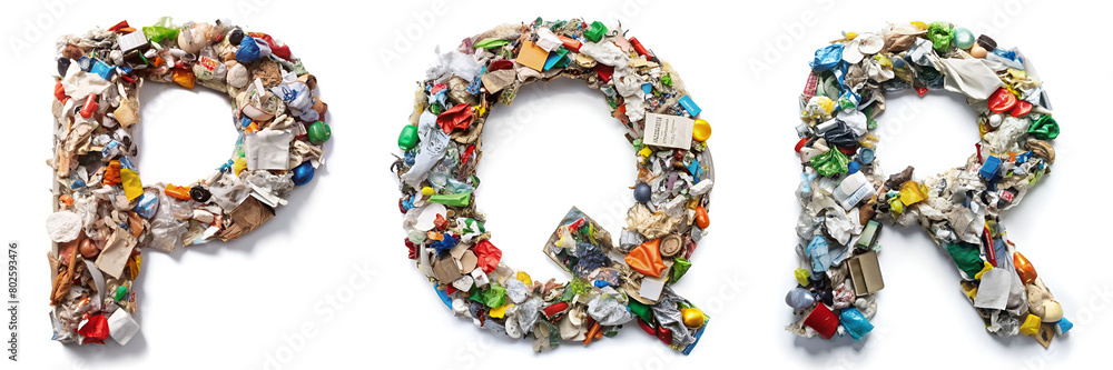 Letters P, Q, R. Alphabet Made of Various Types of Waste: Symbol of ...