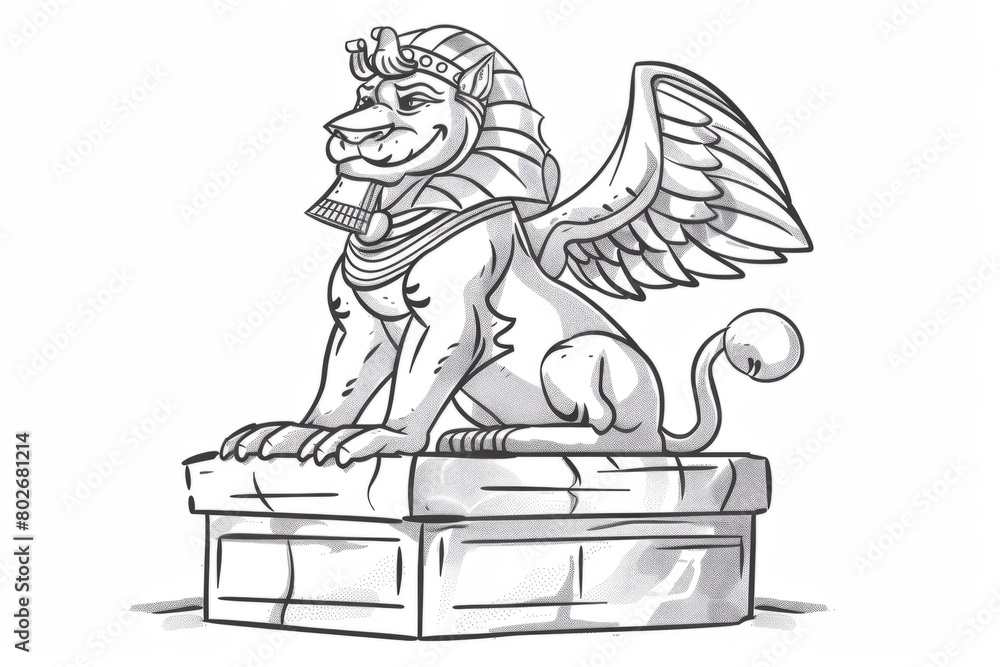 Cartoon cute doodles of a wise old sphinx sitting regally atop a ...