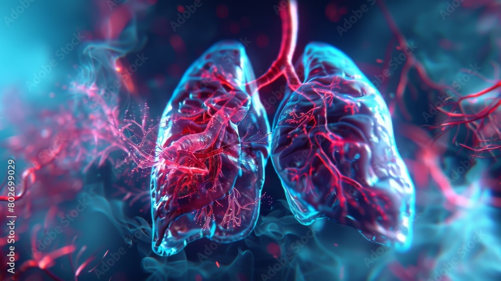3D rendering image illustrating the circulation of blood through the ...