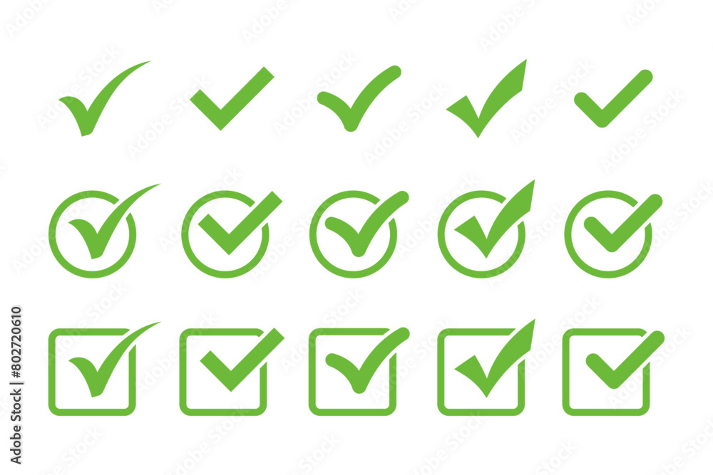 Green check mark icon set. Tick symbol in green color. Check mark symbols vector. Stock Vector ...