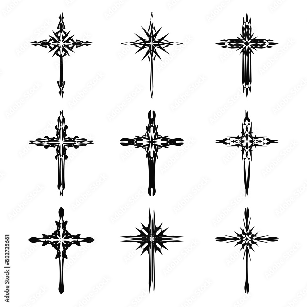 Christian cross vector icon symbols. Abstract christian religious ...