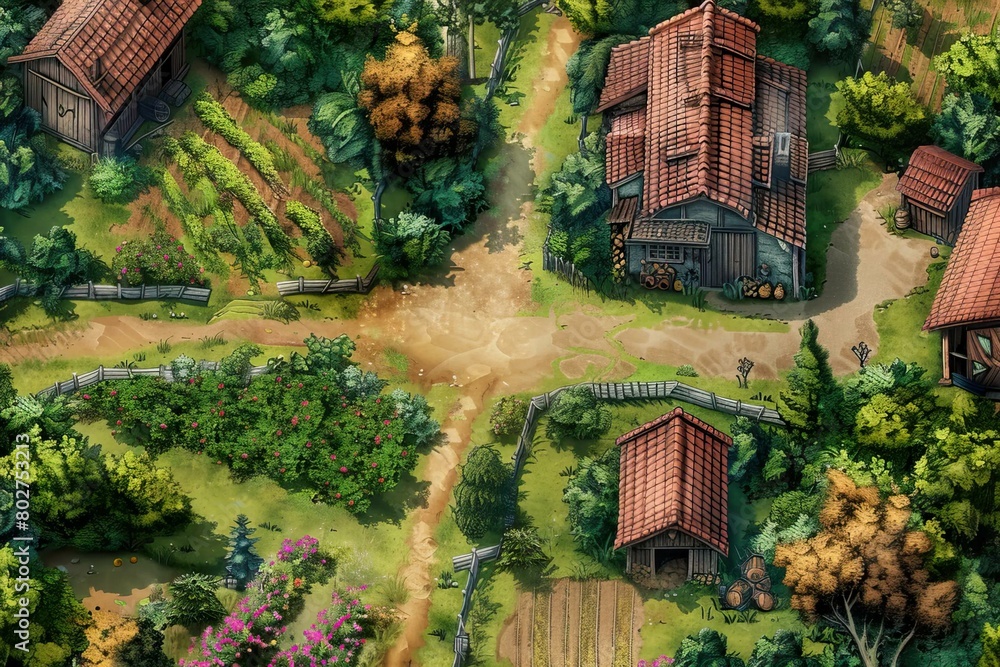 DnD Battlemap bustling, farm, battle, map, summertime, fantasy Stock ...