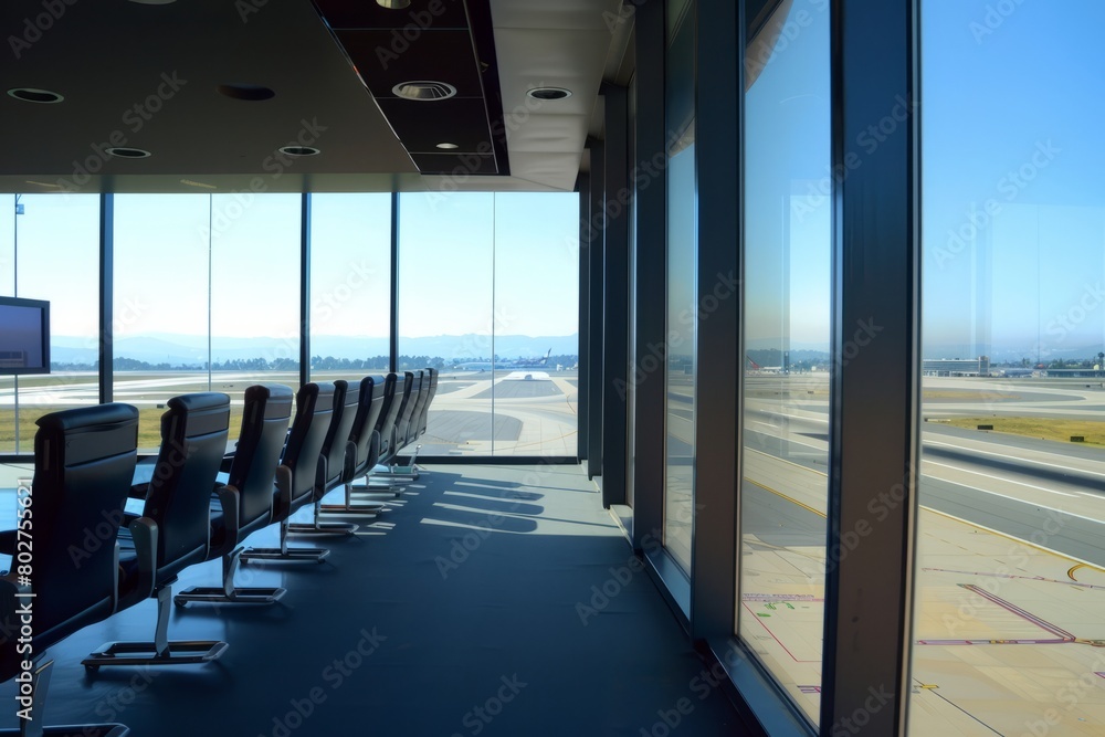Discover the serene beauty of an empty airport observation deck, where ...