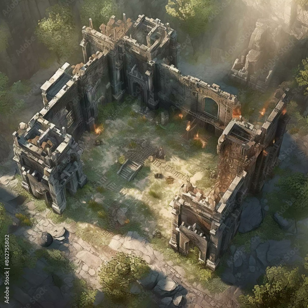 DnD Battlemap Forgotten Tower Ruins in Heroic Fantasy Setting. Stock ...