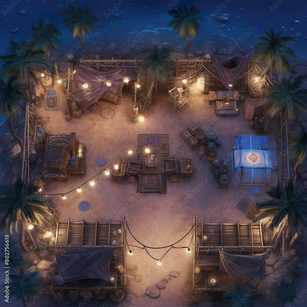 DnD Battlemap Nomad camp under starlit canopy. Stock Illustration ...