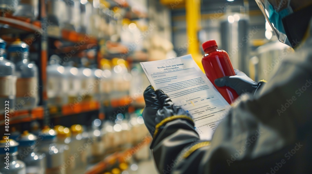 An employee is reviewing a hazardous chemical form in the chemical ...