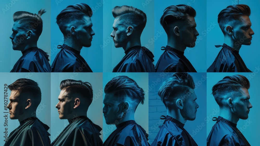 A collage-style image featuring different stages of a haircut, from ...