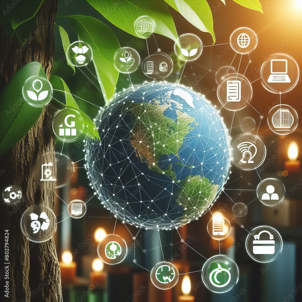 Global symbol eco Sustainable business on network connection on green ...