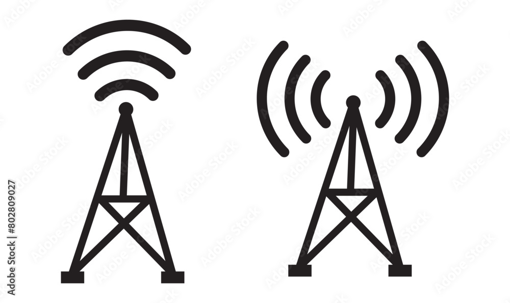 Radio tower icon set. Internet and mobile connection. Linear style ...