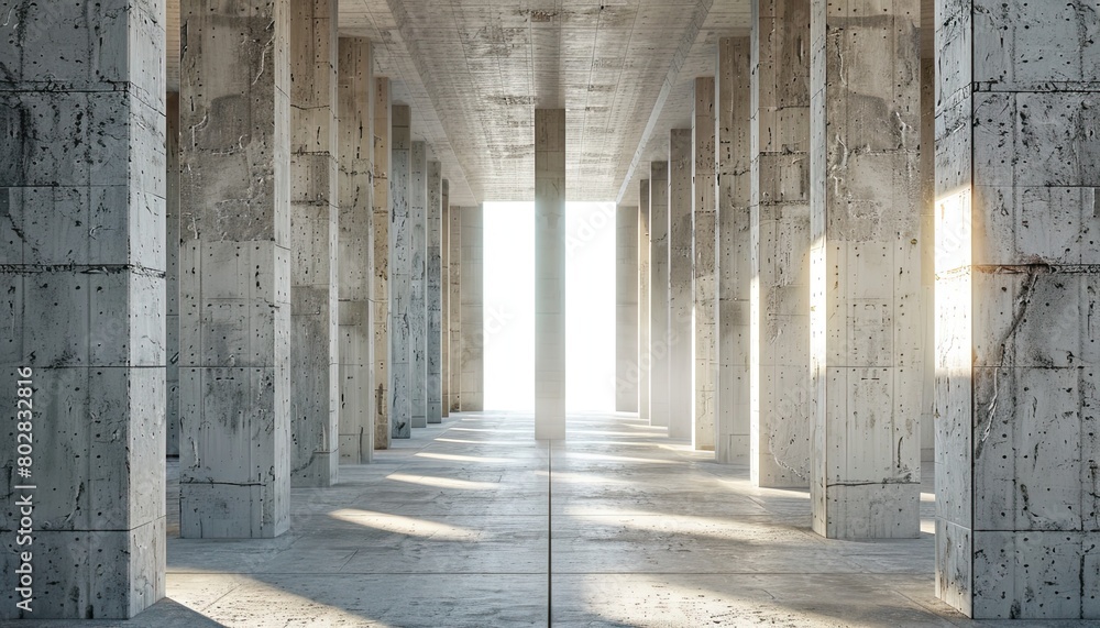 Abstract architecture background hall with stone columns and window ...