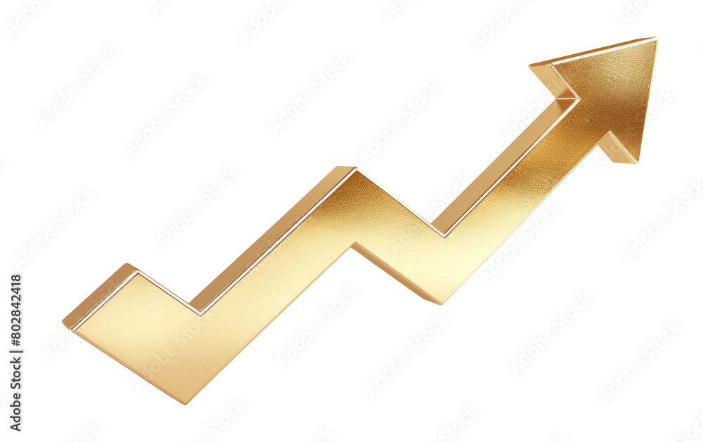 Gold up arrow success isolated on white 3d background with growth ...