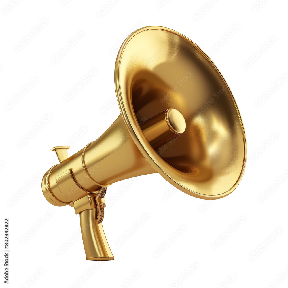 ภาพประกอบ Stock Golden megaphone white background isolated closeup ...