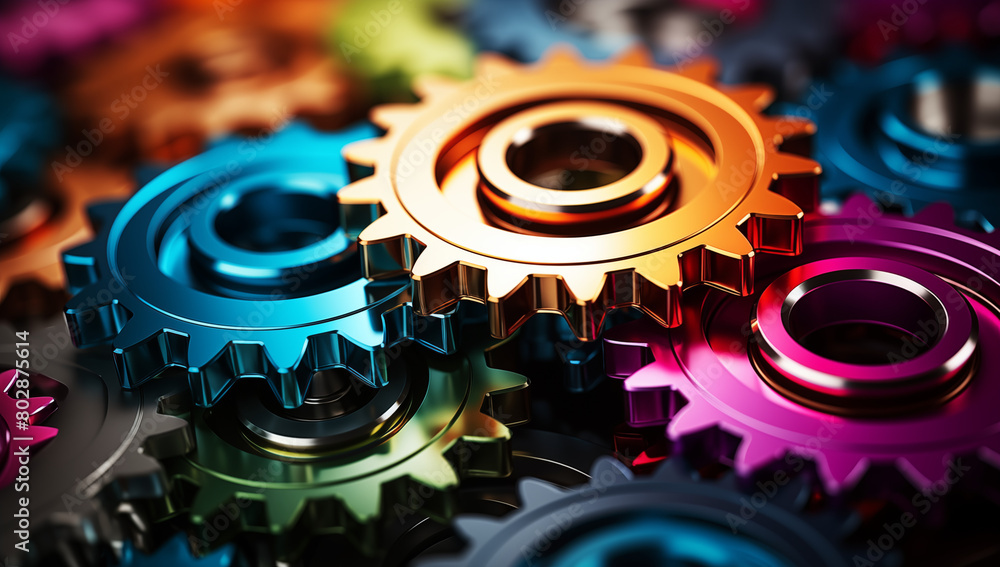 Colorful gears of various sizes interlocking, symbolizing the mechanics ...
