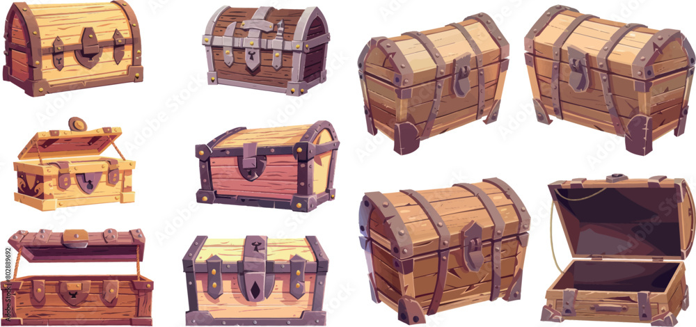 Chest animation. Empty treasure box, open and closed medieval ancient ...