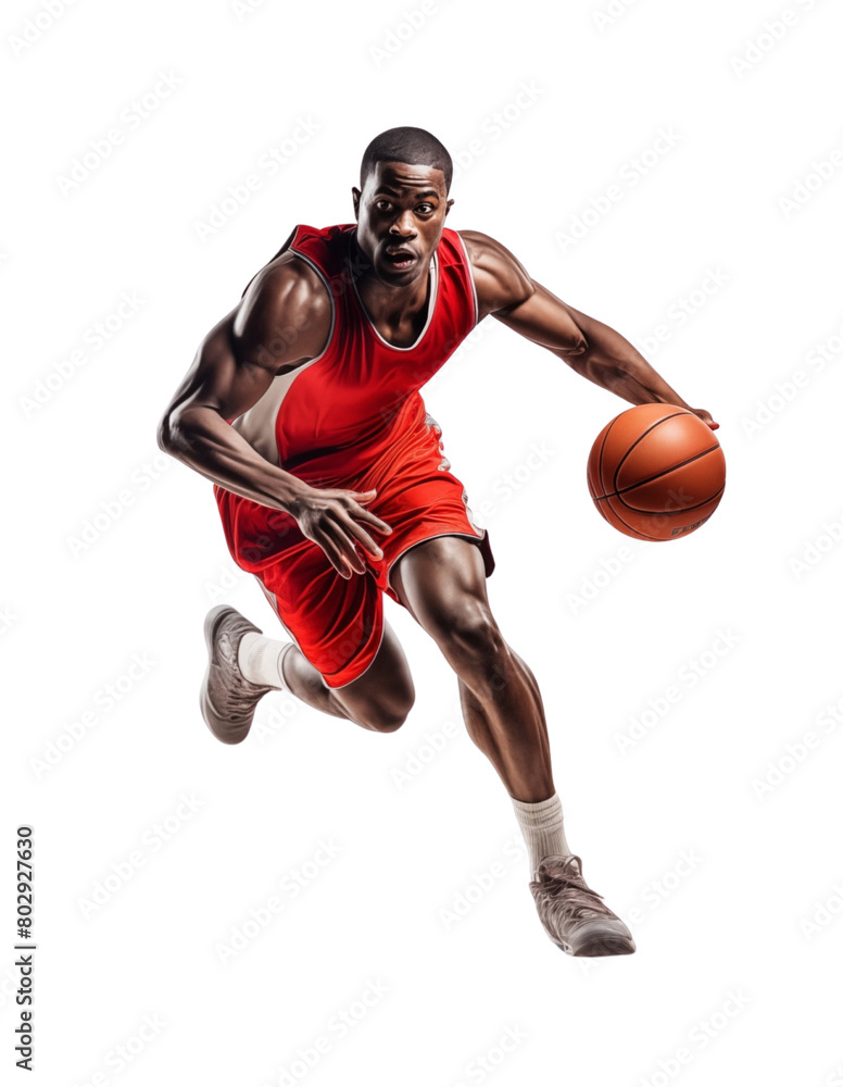 Dynamic basketball player in mid-dribble, captured in a moment of ...