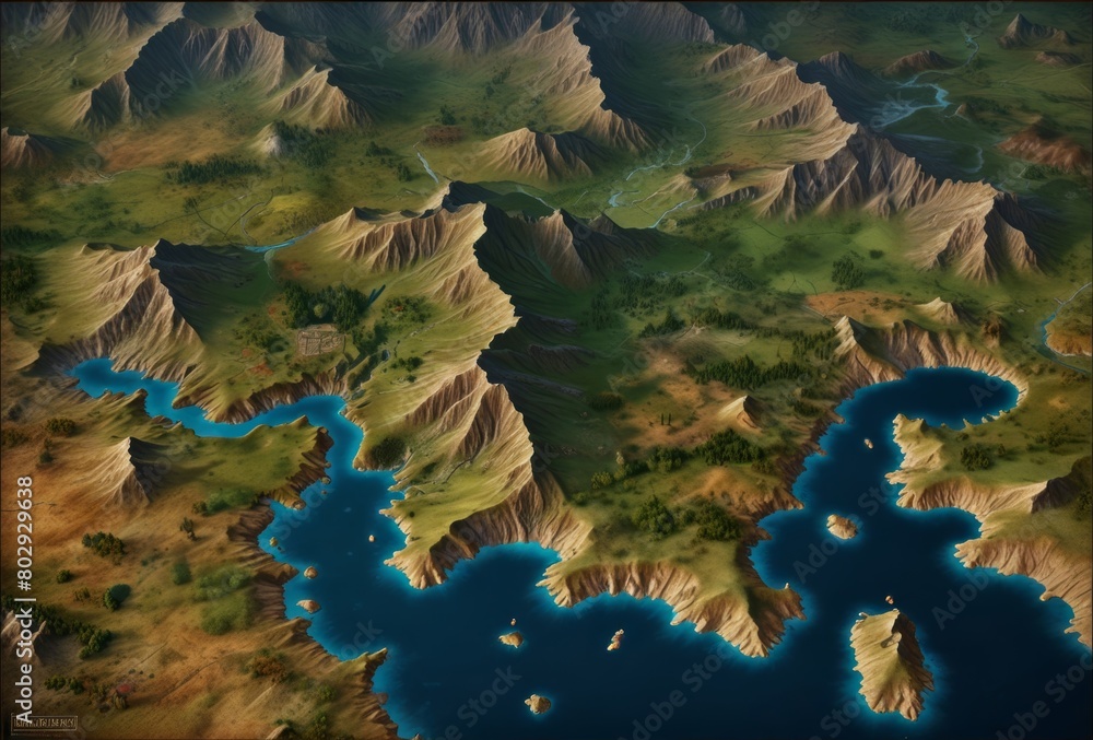 Fantasy 3d map of a fictional continent Stock Illustration | Adobe Stock