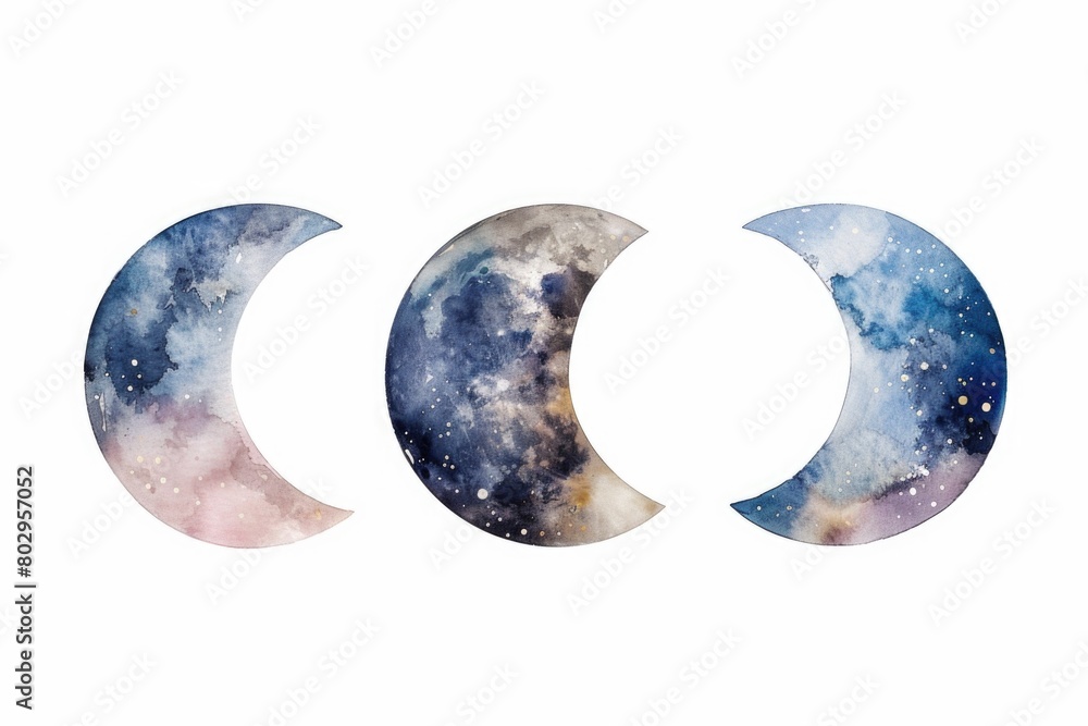 Three phases of the moon on a plain white background. Suitable for ...