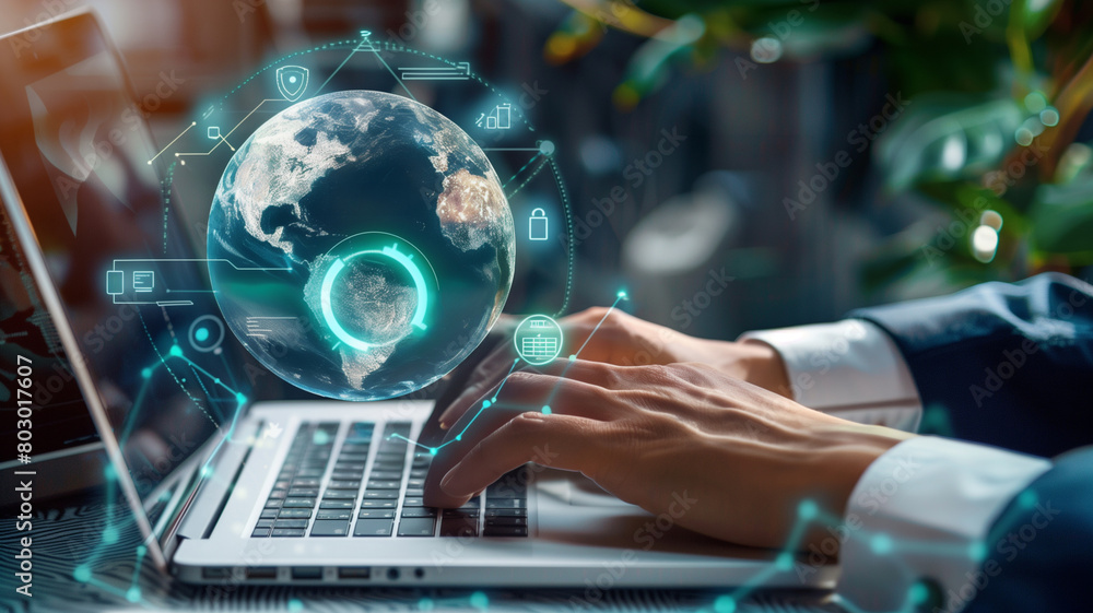 LCA, Life cycle assessment concept. businessman using laptop with globe ...