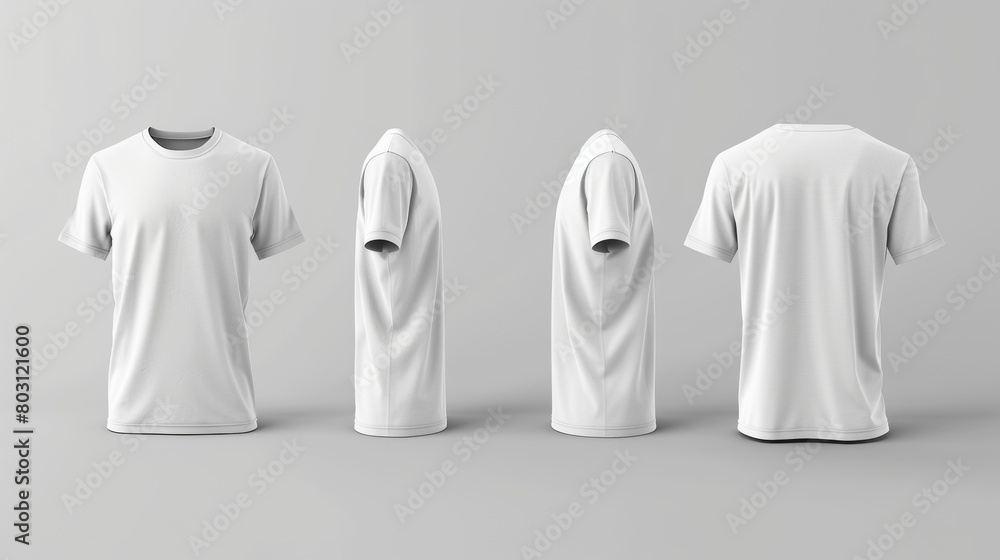 Front, back, and side views of a plain white t-shirt ideal for design ...